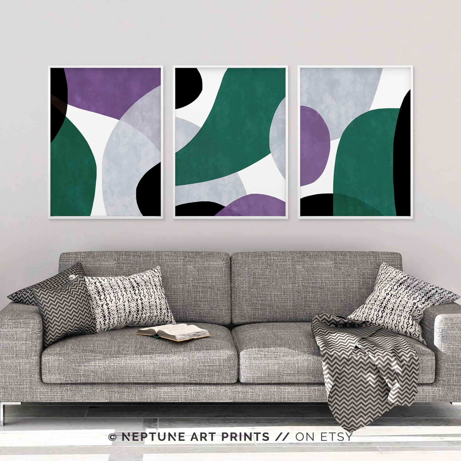 Set of 3 80's Retro Prints, Printable Print Set, Green Purple Prints ...