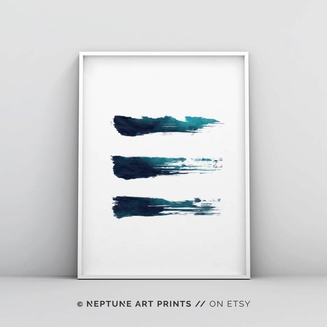 Abstract Brush Print, Abstract Brush Art, Modern Blue Art, Modern Teal ...