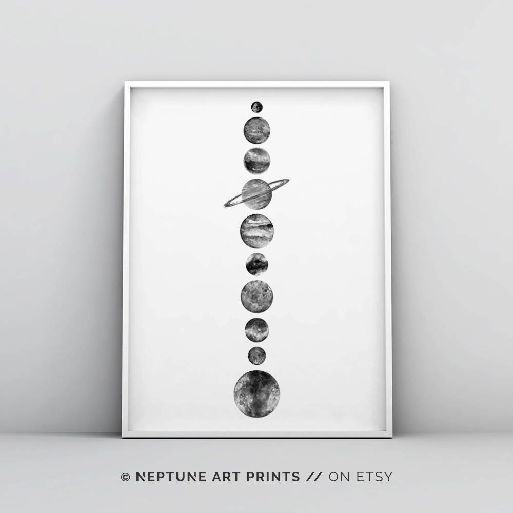 Solar System Wall Art Black and White Planets Printable - Etsy Israel