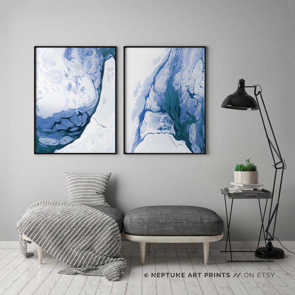 Set of 2 Large Blue Art, Pastel Blue Printable, Modern Blue Posters ...