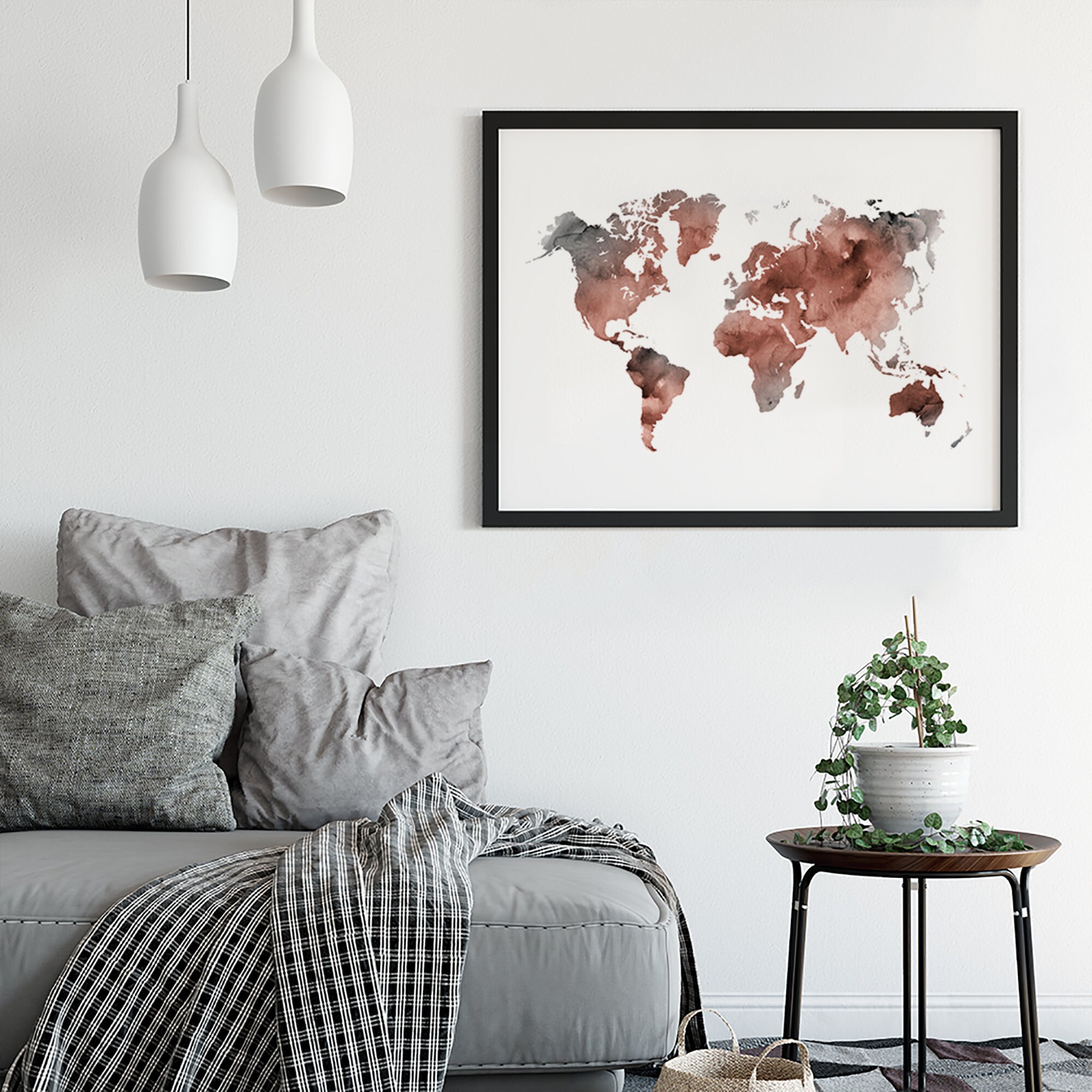 Red Terracotta World Map Printable Red Wine Masala Maroon - Etsy