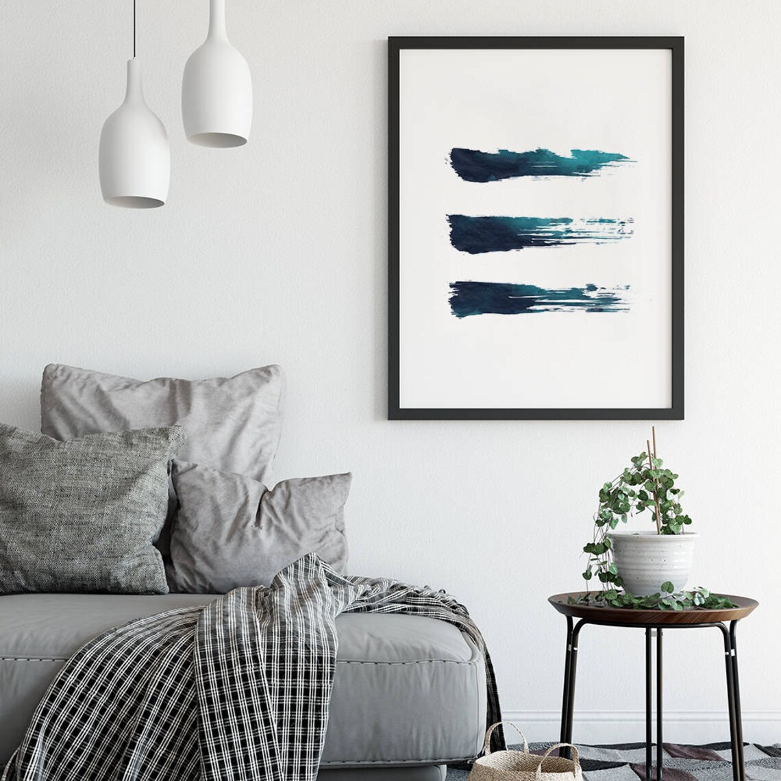 Abstract Brush Print, Abstract Brush Art, Modern Blue Art, Modern Teal ...