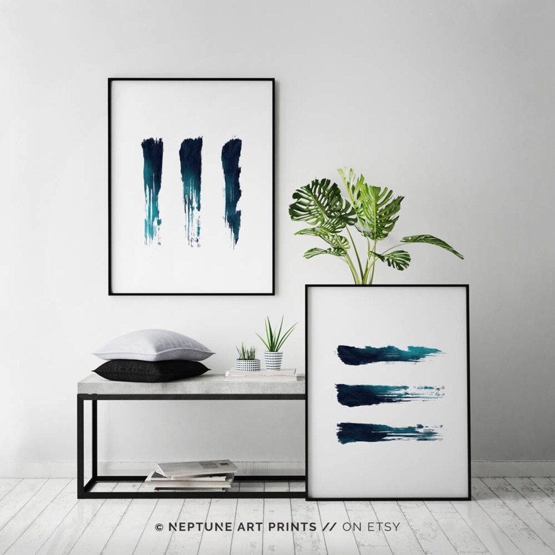 Abstract Brush Print, Abstract Brush Art, Modern Blue Art, Modern Teal ...