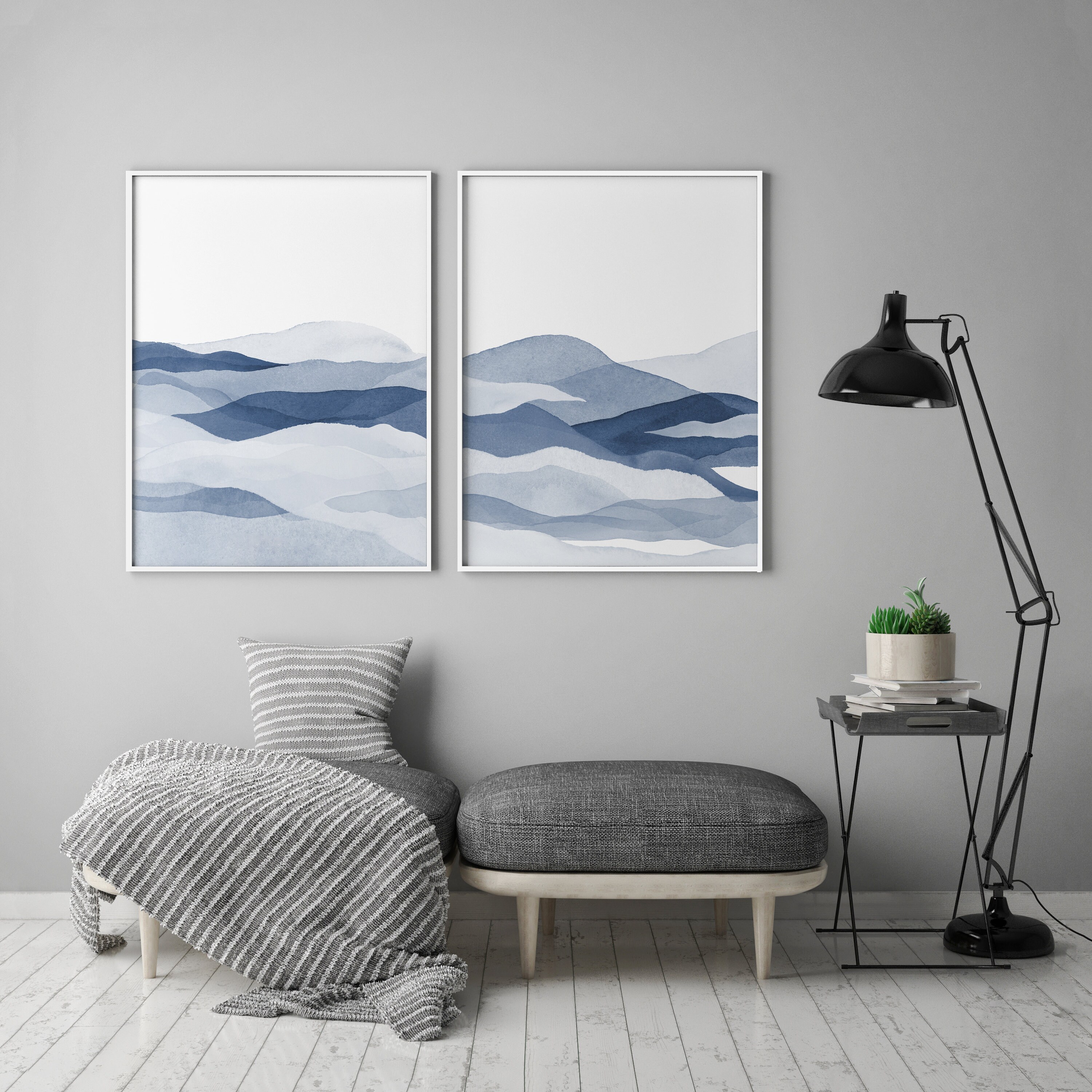 Conjunto de arte de pared azul de 3 piezas pintura azul | Etsy