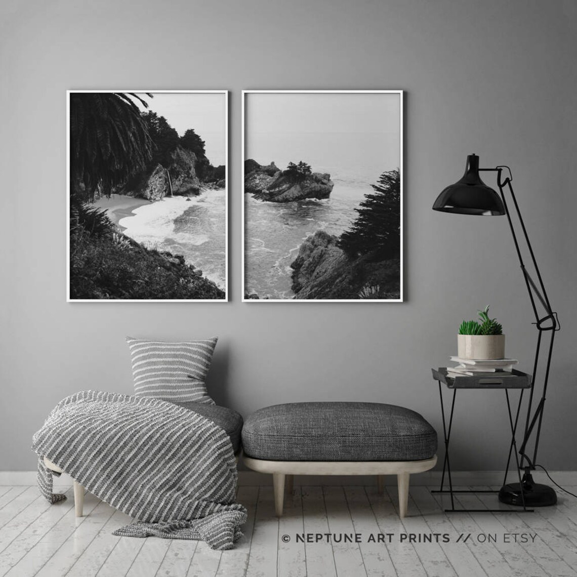 Black and White Tropical Print Set of 2 2 Piece Wall Art | Etsy