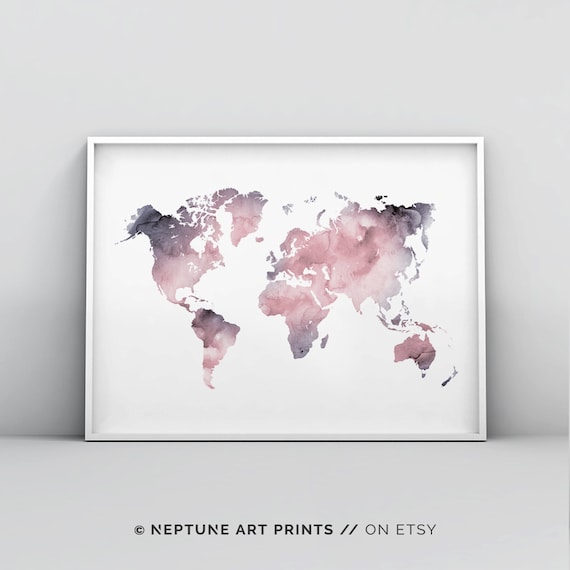 Pink Blush World Map Printable Pink Map Print Poster | Etsy