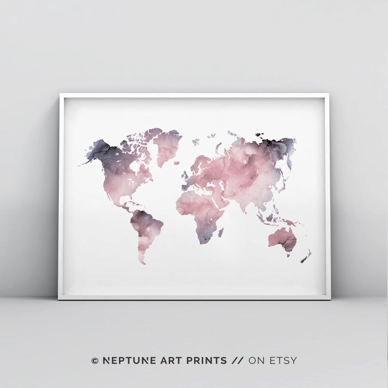 Pink Blush World Map Printable Pink Map Print Poster | Etsy