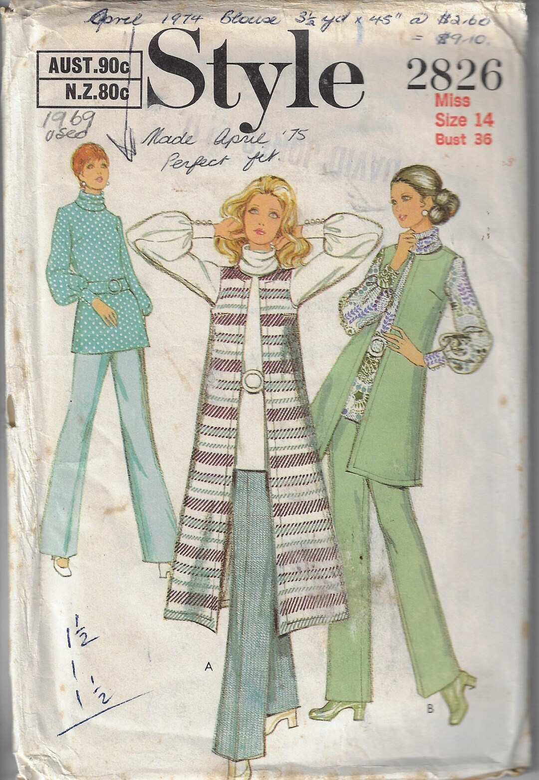 Vintage Sixties Sewing Pattern Long Line Blouse, Tabard and Flared ...