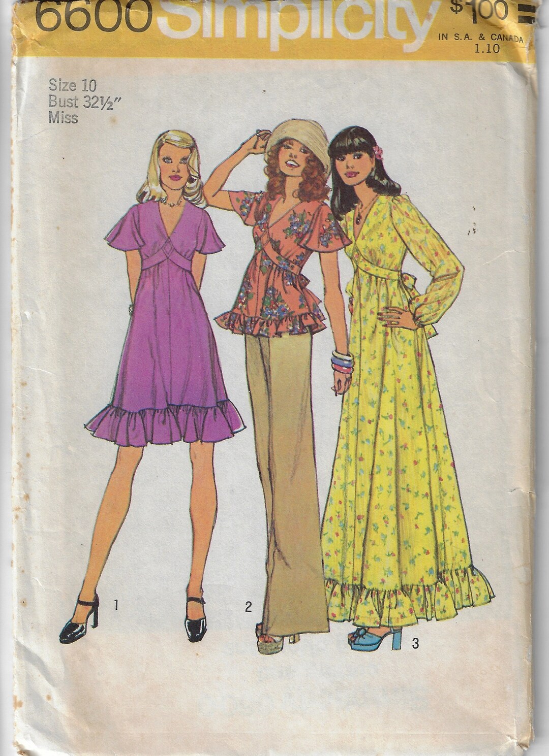 Retro Peasant, Boho, Hippie Dress and Top With Ruffles Sewing Pattern ...