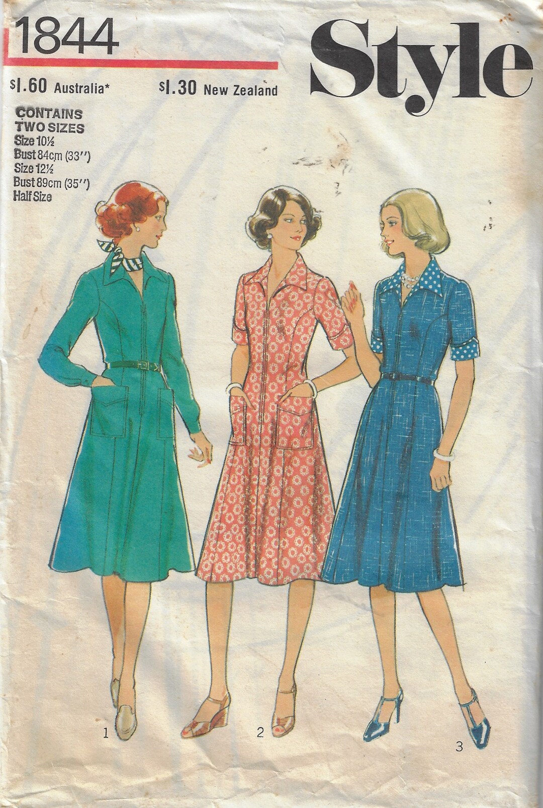Seventies One Piece Zip Front Dress With Long or Short Sleeves Sewing ...