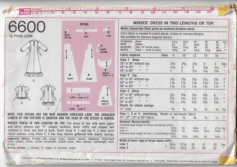 Retro Peasant, Boho, Hippie Dress and Top With Ruffles Sewing Pattern ...