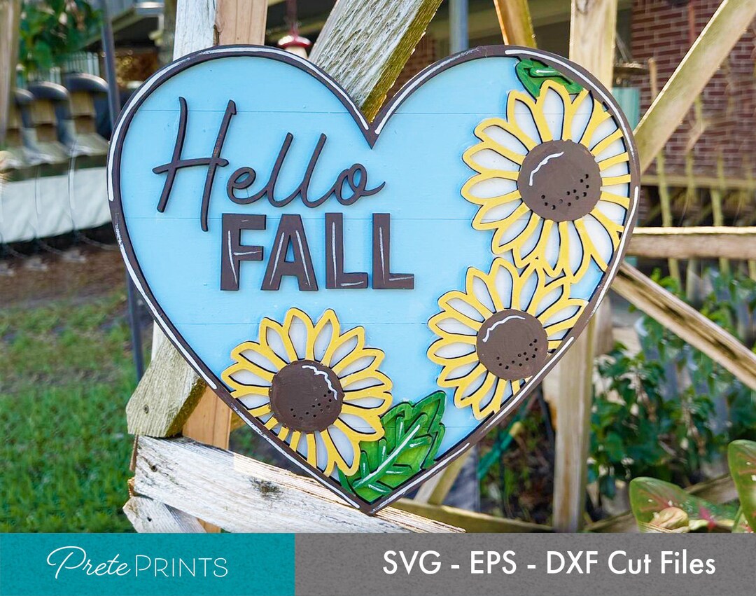 Hello Fall Welcome Sign - Welcome Sign SVG, Sunflower Heart SVG, Laser ...