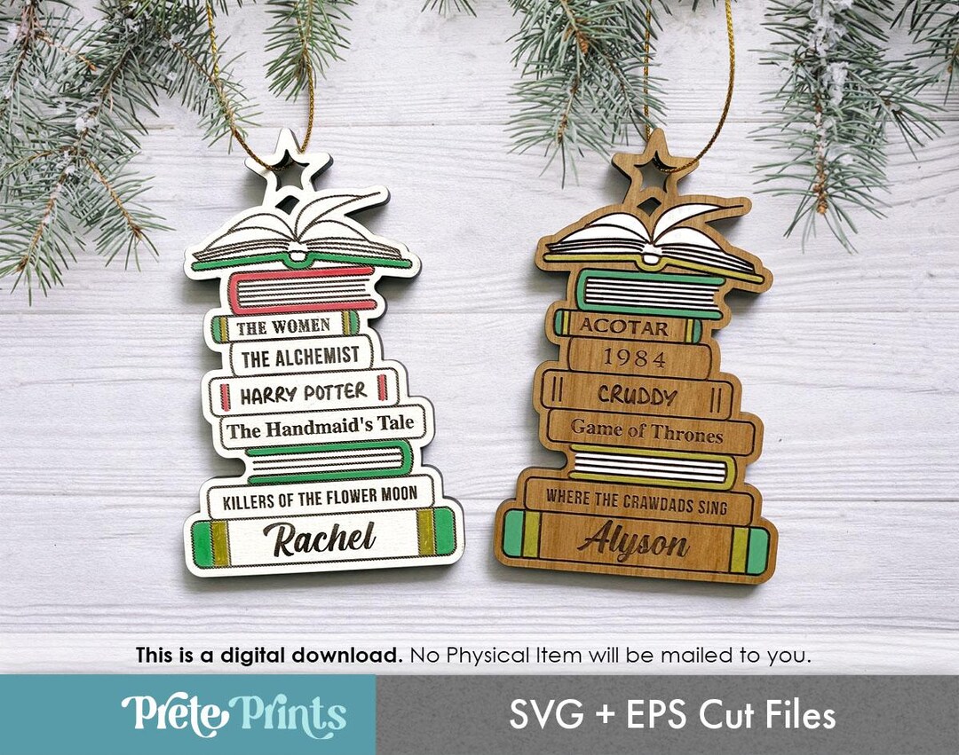 Book Tree Ornaments - Book Lover Christmas Ornament SVG, Customize ...