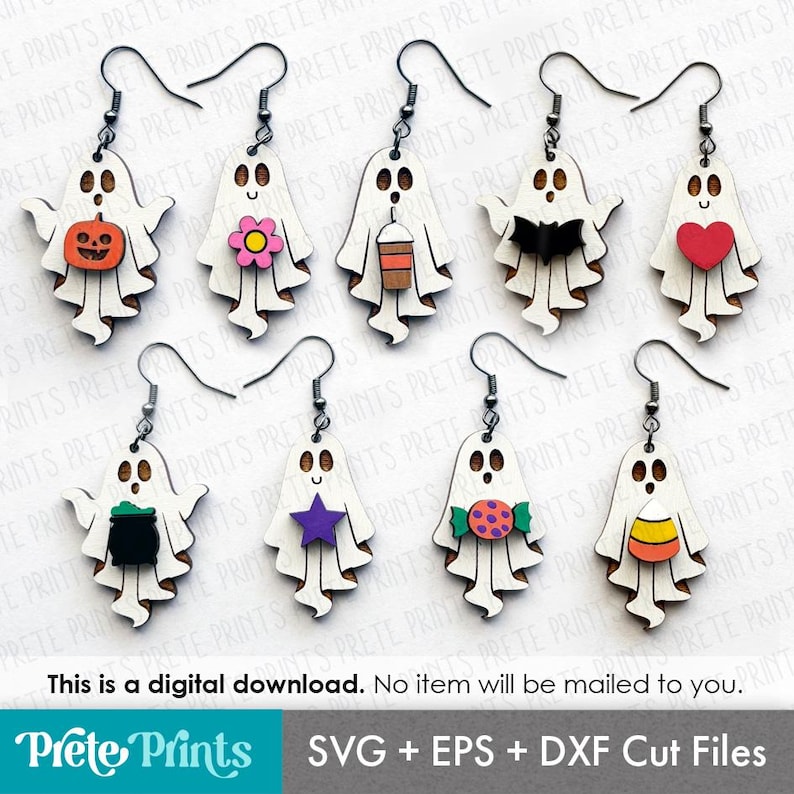 Cute Ghost Earrings SVG - Digital Download, Glowforge Earring SVG ...