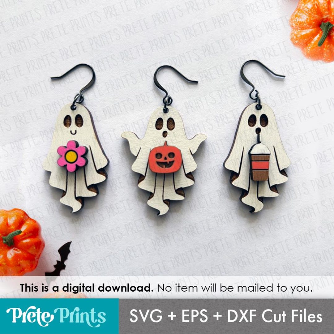 Cute Ghost Earrings SVG - Digital Download, Glowforge Earring SVG ...