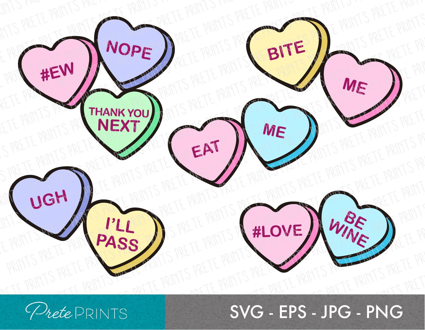 Candy Hearts Svg Png Jpg Eps Conversation Hearts Svg - Etsy