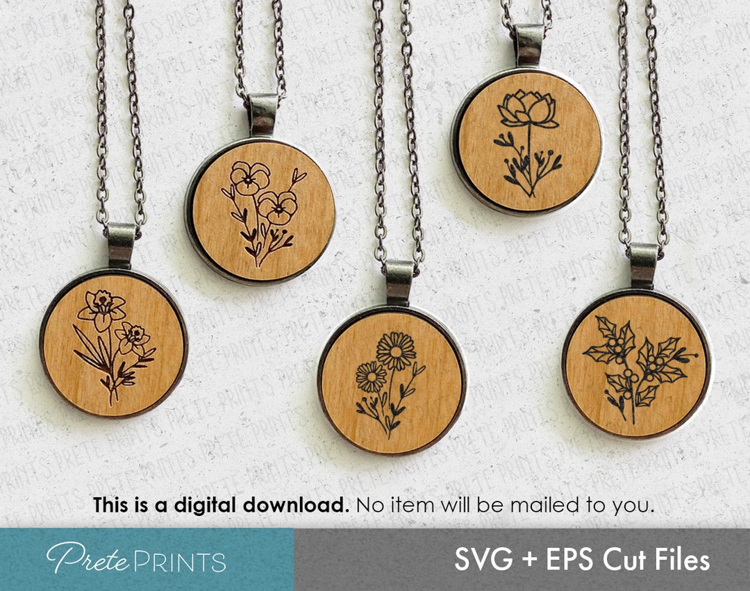 Birth Month Flower SVG PNG Bundle Digital Download, Glowforge Jewelry ...