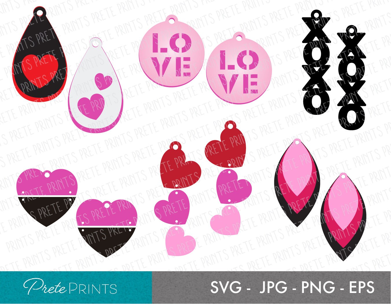 Valentines Day Earrings SVG Bundle Heart SVG Earrings | Etsy