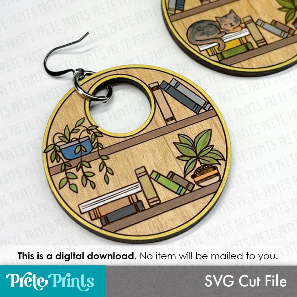 Hidden Library Earrings SVG - Digital Download, Laser Cut Earring Files ...