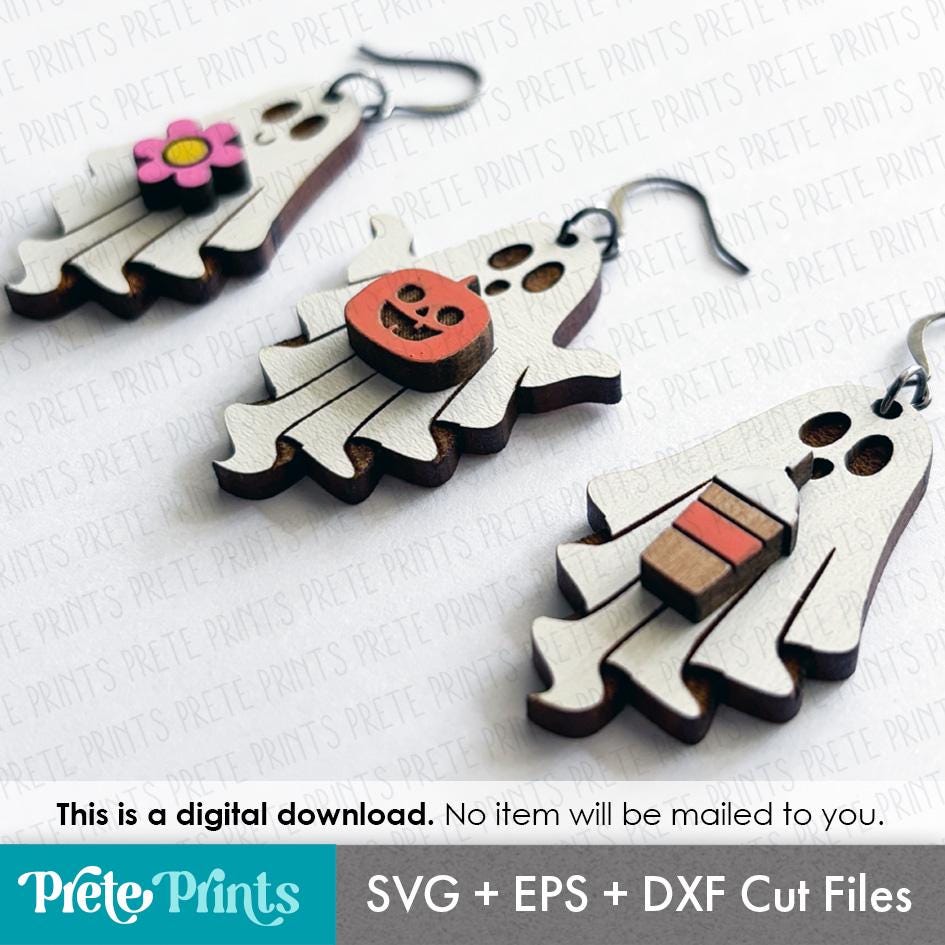 Cute Ghost Earrings SVG - Digital Download, Glowforge Earring SVG ...