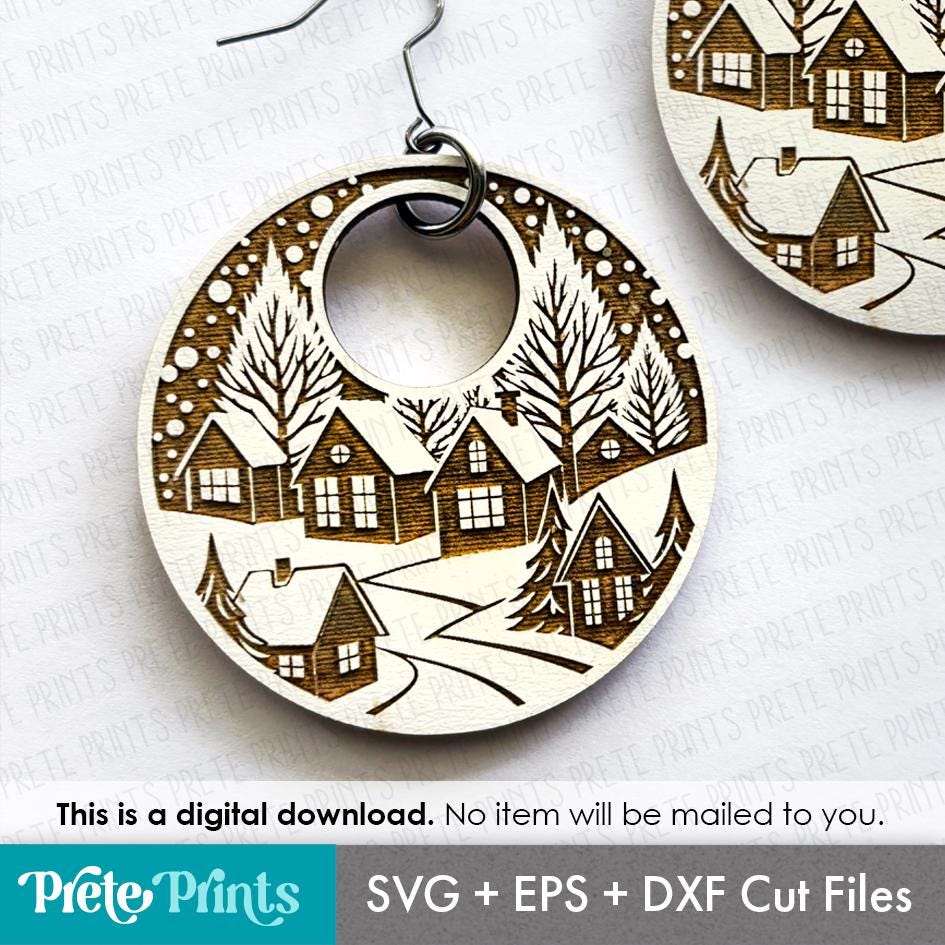 Winter Scene Earrings SVG - Digital Download, Earring SVG Template ...