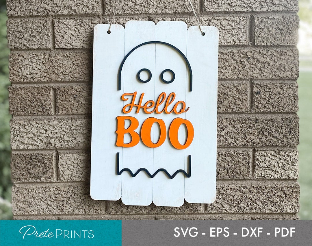 Hello Boo Welcome Sign - Halloween Sign SVG, Ghost SVG Door Sign ...