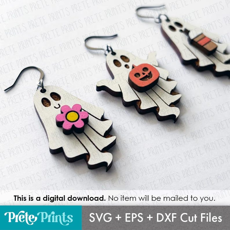 Cute Ghost Earrings SVG - Digital Download, Glowforge Earring SVG ...