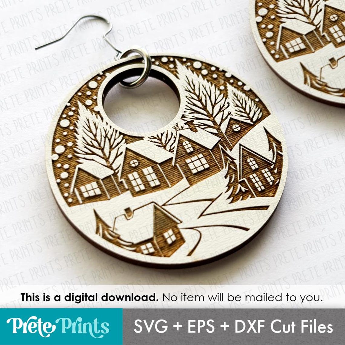 Winter Scene Earrings SVG - Digital Download, Earring SVG Template ...