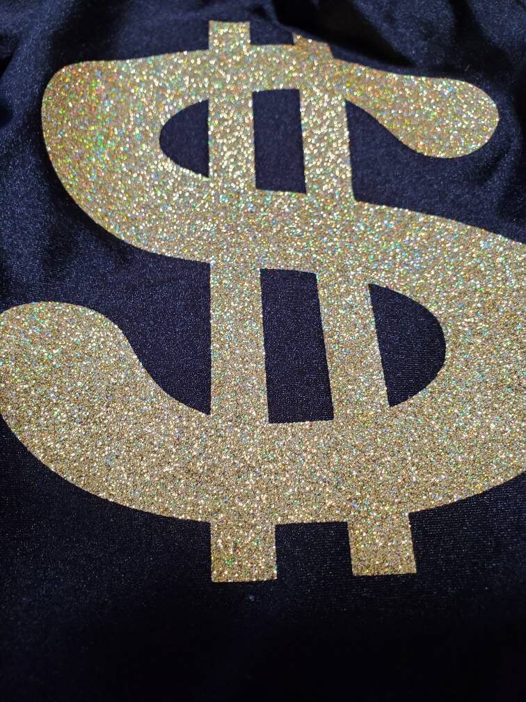 Black Gold Sparkly Shiny Glitter Money Dollar Sign Entertainer Bride ...