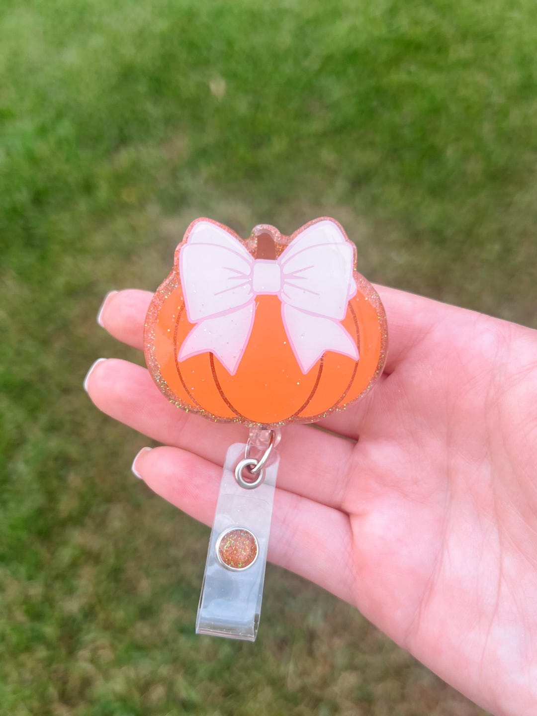 Pumpkin Bow Badge Reel, Fall Badge Reel, Halloween Badge Reel ...