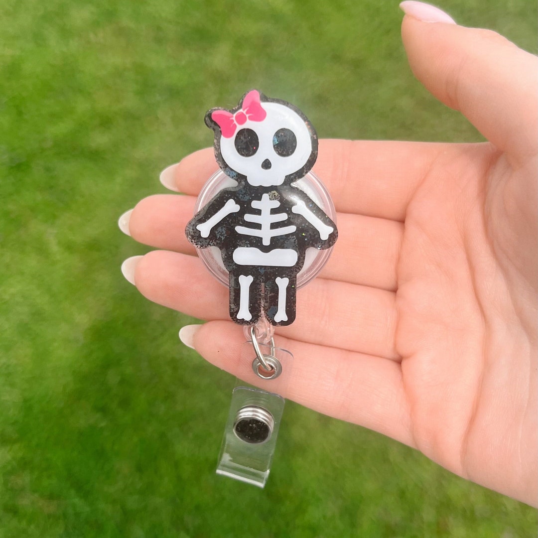 Skeleton Badge Reel, Girl Skeleton Badge Reel, Halloween Badge Reel ...