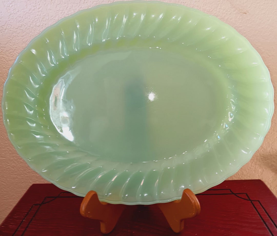 Vintage Anchor Hocking Jadeite Serving Platter Dish Plate Swirl Shell ...