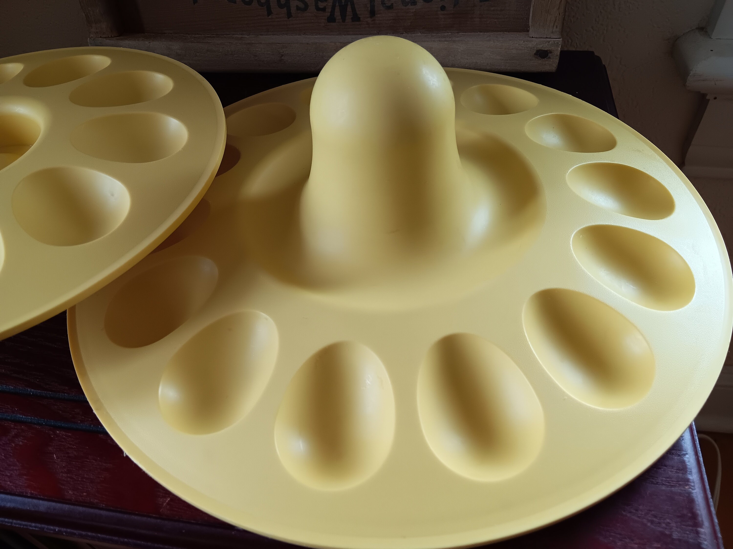 Vintage Tupperware Yellow Deviled Eggs Two Tier Serving Tray Egg ...