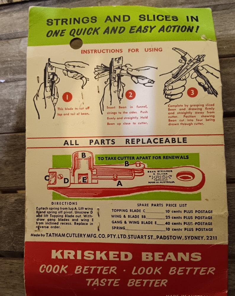 Vintage 1940's 50's the Krisk Bean Stringer & Slicer Avocado Green ...