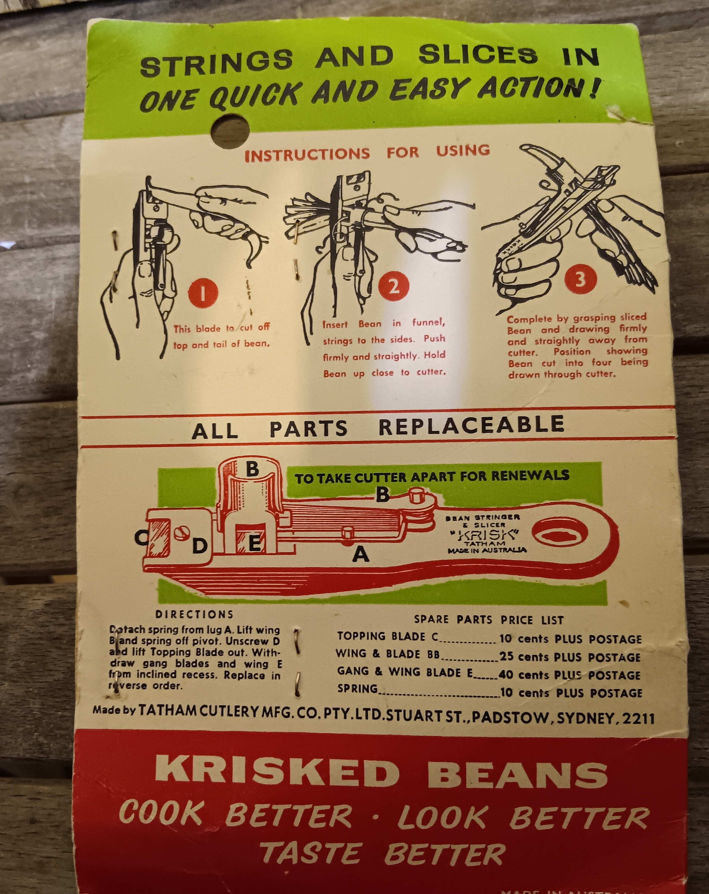 Vintage 1940's 50's the Krisk Bean Stringer & Slicer Avocado Green ...