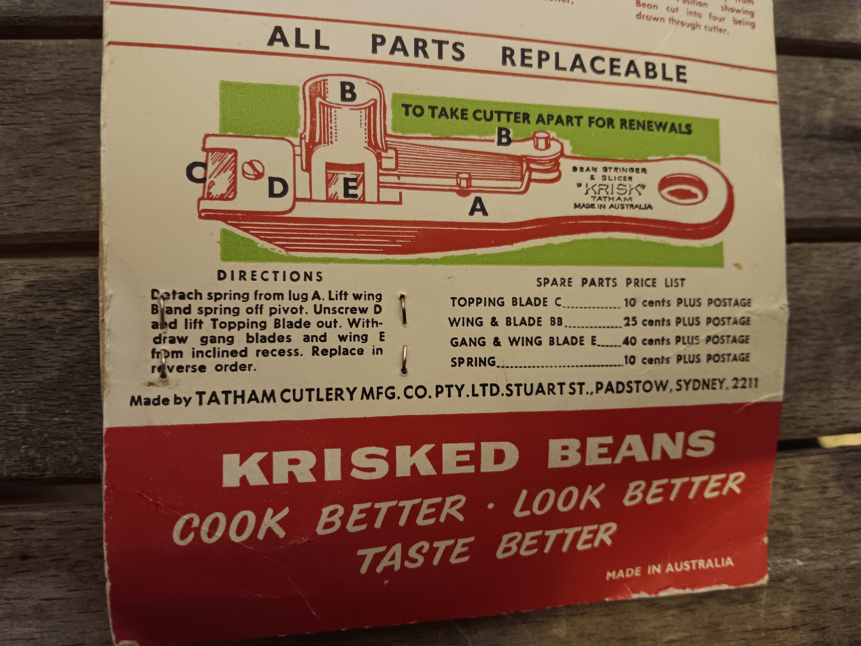 Vintage 1940's 50's the Krisk Bean Stringer & Slicer Avocado Green ...