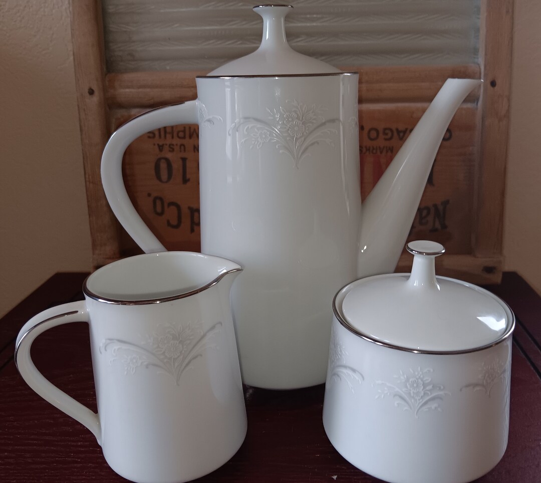 Vintage Noritake Casablanca Teapot Coffee Pot Creamer Sugar Set White ...