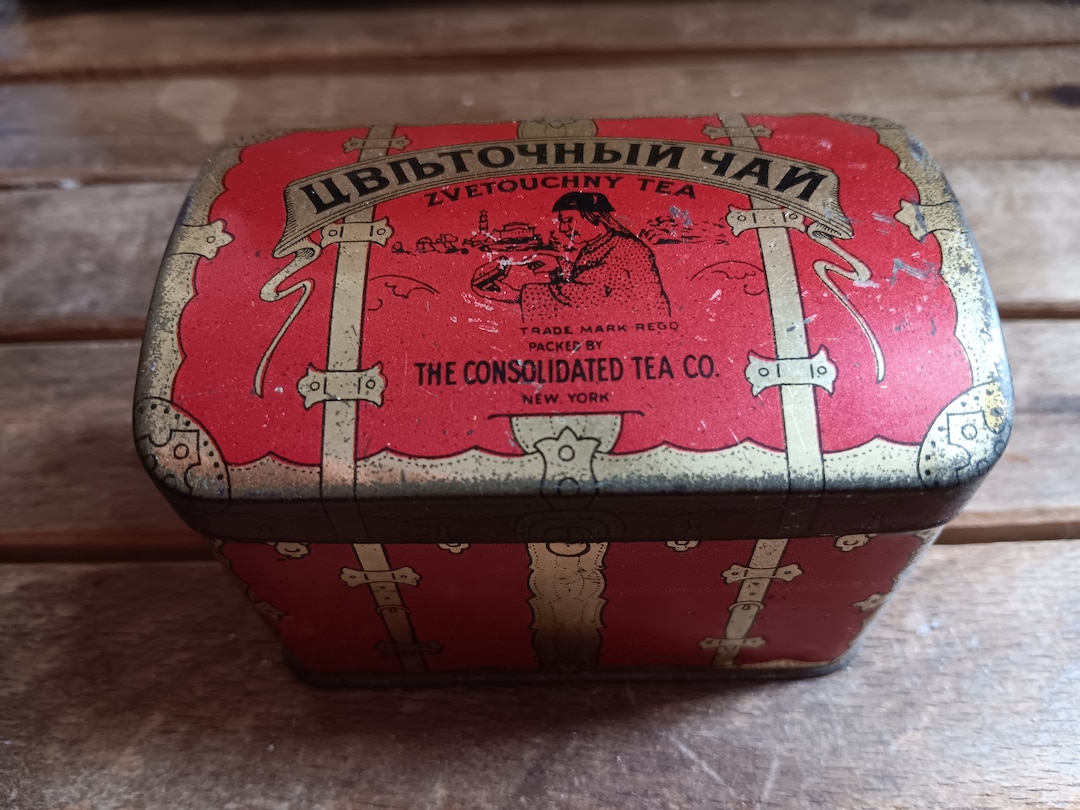Antique Russian Flower Tea Tin Can Container Consolidated Tea Co New ...