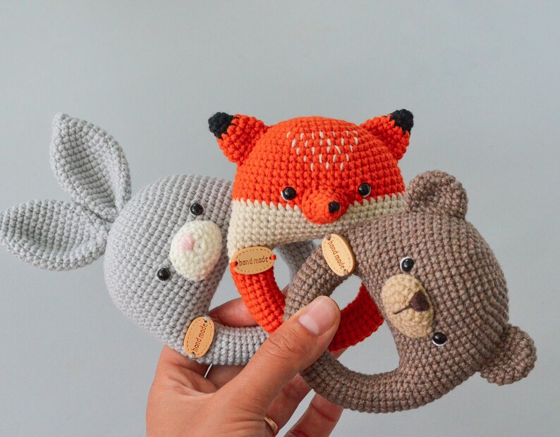 CROCHET PATTERN 3in1 Bear Bunny Fox Rattle Woodland Baby Toy - Etsy