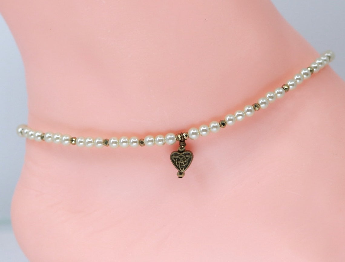 Wedding ankle bracelet jewelry for bride heart anniversary | Etsy