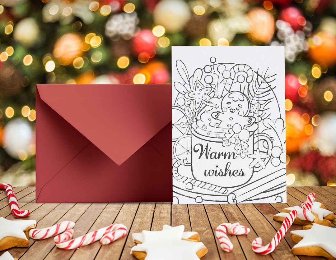 Printable Coloring Christmas Card || Xmas Drink Card || 4x5 Instant ...