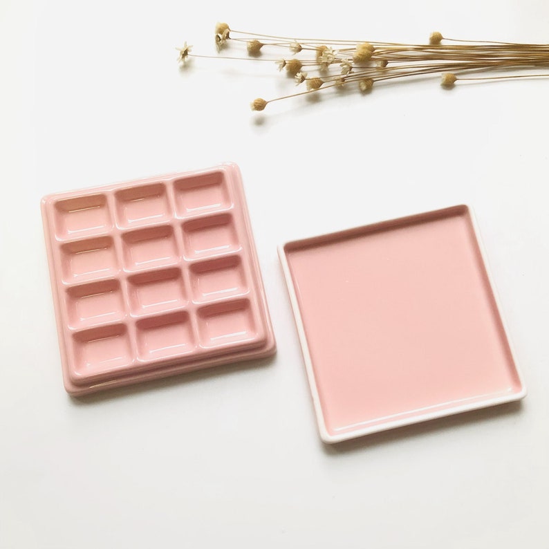 Ceramic Watercolor Palette, 12-well Pink Artist Ceramic Palettes, Gift ...