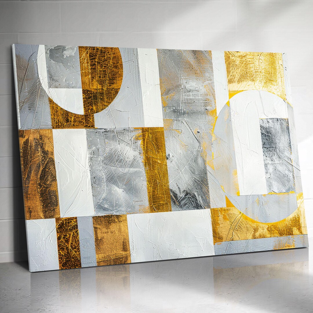 Modern Abstract Gold and Grey Glass Wall Art | Industrial Geometric ...