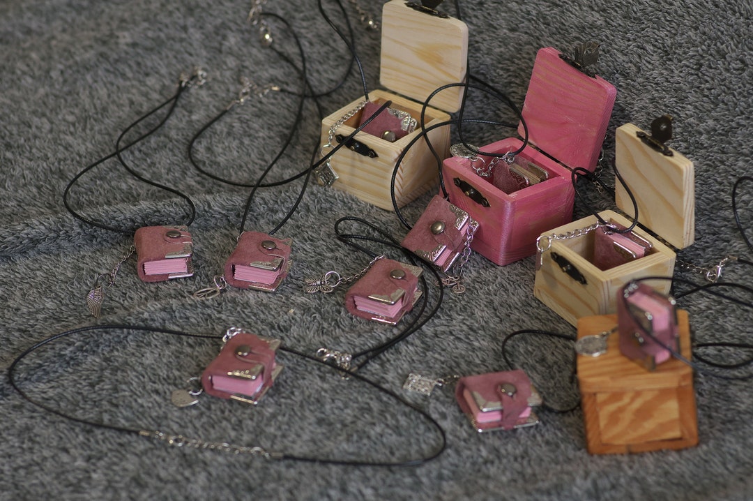 One Inch Tiny Handmade Leather Notebook Pendant in Wooden Box - Etsy