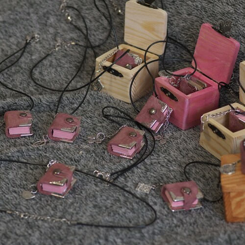 One Inch Tiny Handmade Leather Notebook Pendant in Wooden Box - Etsy