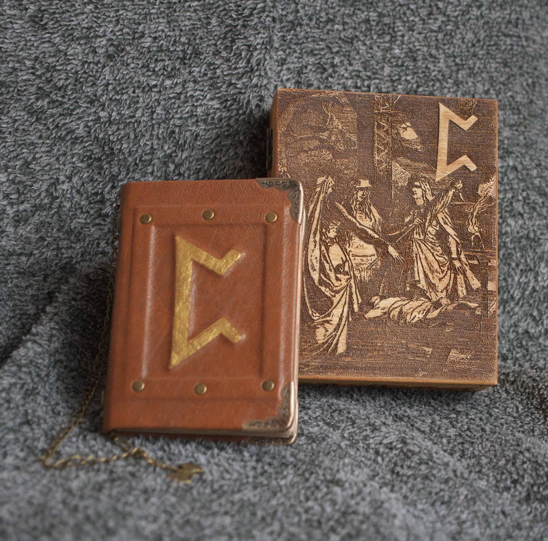 Viking Runic Handmade Leather Craft Paper Notebook in Wooden Box. Rune ...