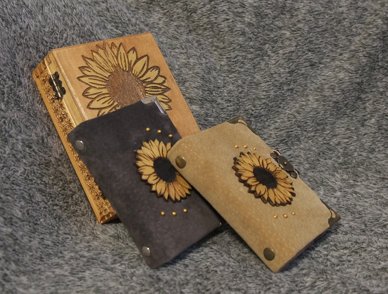 Sunflower Themed Handmade Leather Notebook in Wooden Box - Etsy