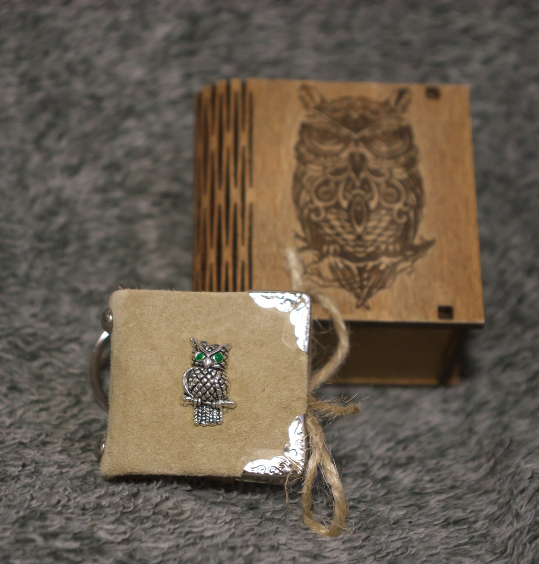 Handmade Suede Key Chain Notebook Celtic Owl Series in Wooden Box - Etsy