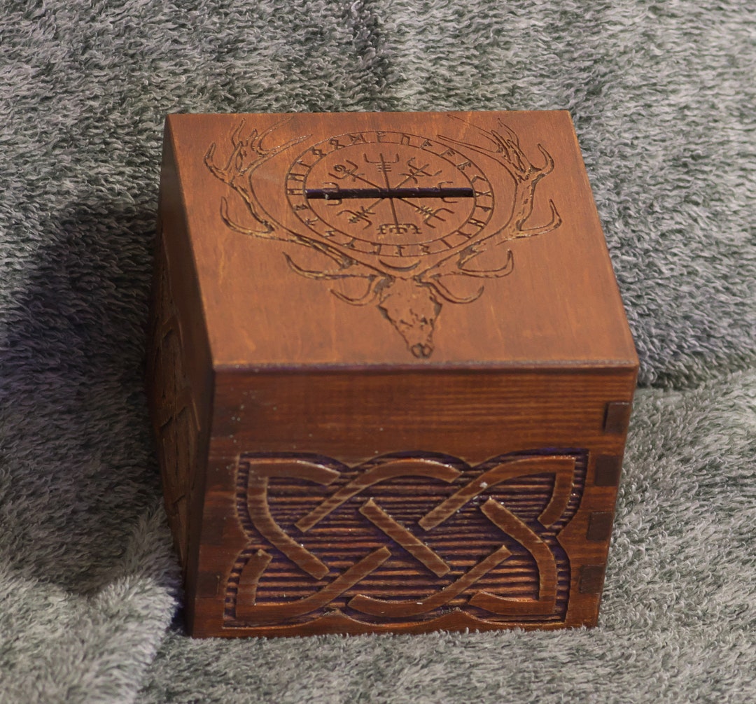 Celtic Deer and Vigvisir Square Piggy Bank - Etsy