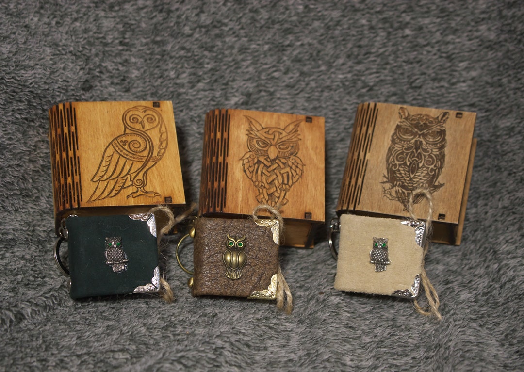Handmade Suede Key Chain Notebook Celtic Owl Series in Wooden Box - Etsy
